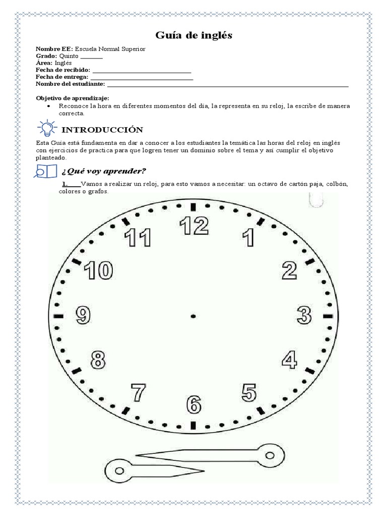Reloj para aprender la hora en inglés | PDF | Reloj | Horología