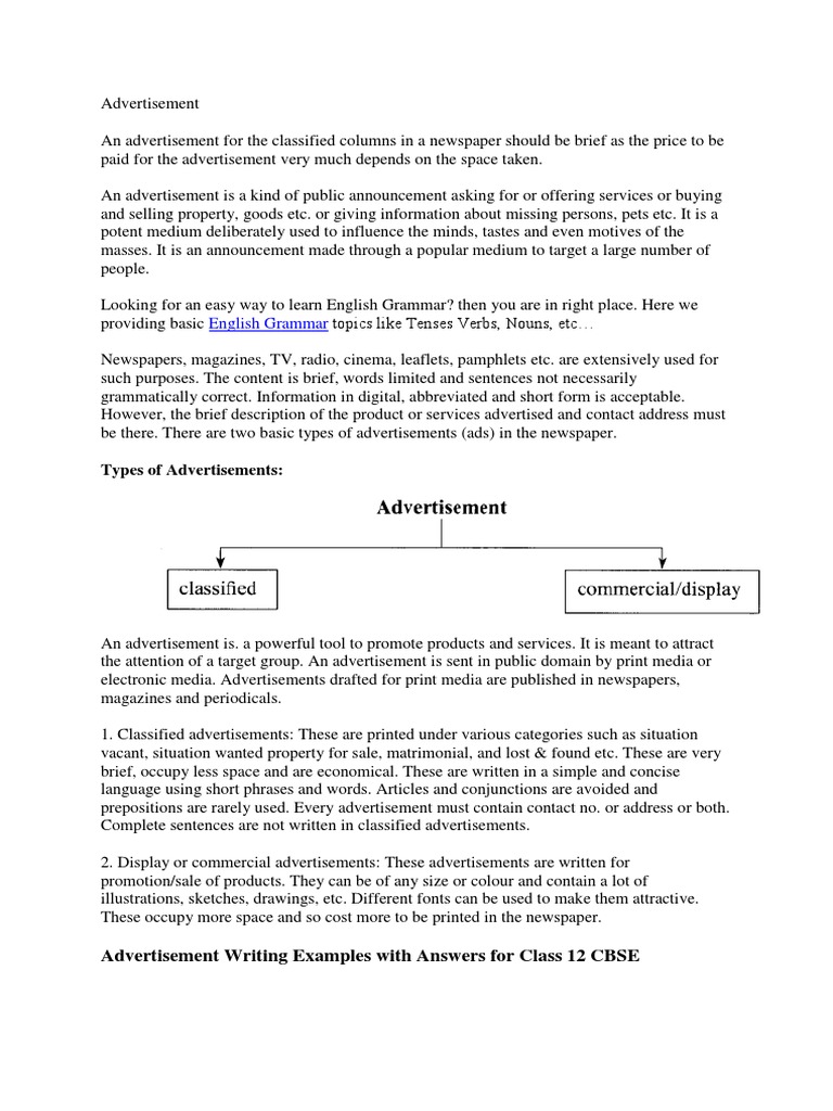 English Grammar: Types of Advertisements | PDF | English Grammar