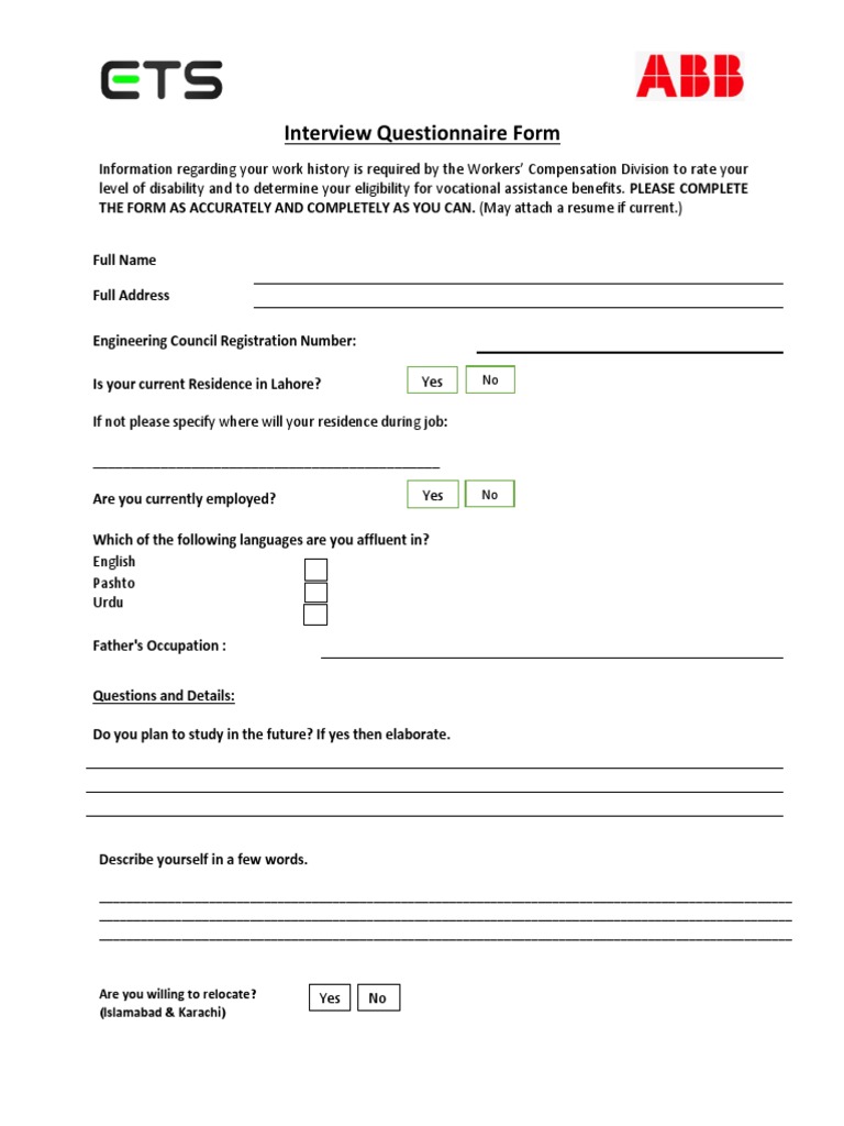 Interview Questionnaire Form | PDF | Employment | Economies