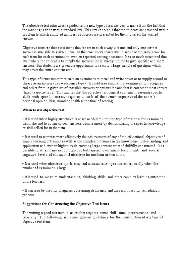 Subjective Test Further Explanation | PDF | Test (Assessment ...