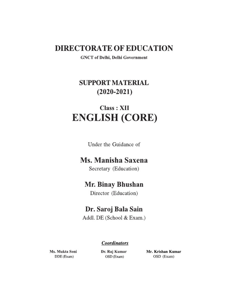 Class XII English Support Material Overview | PDF | Reading ...