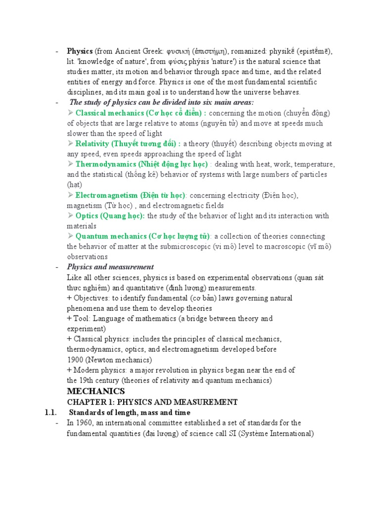 The Study of Physics Can Be Divided Into Six Main Areas | PDF ...