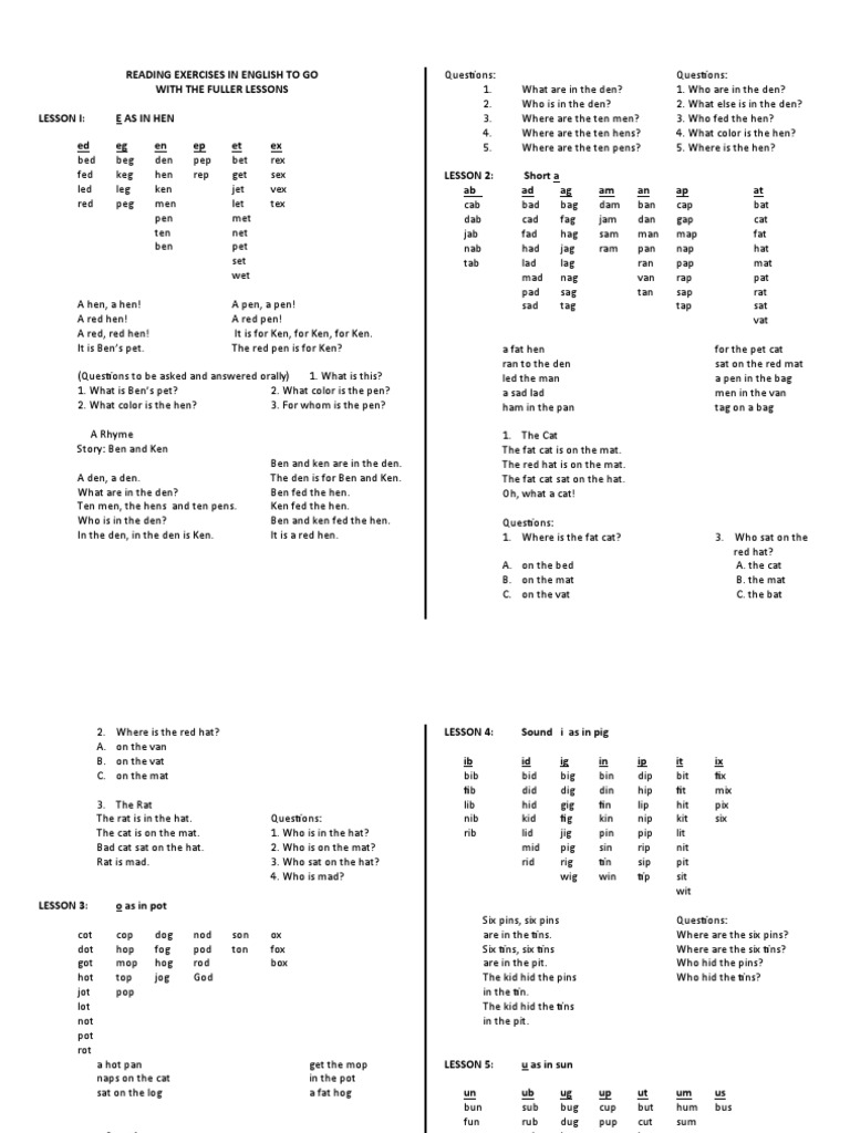 READING EXERCISES Fuller Lessons | PDF