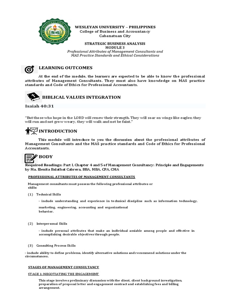 MODULE 3 Professional Attributes of Management Consultants and Ethical ...