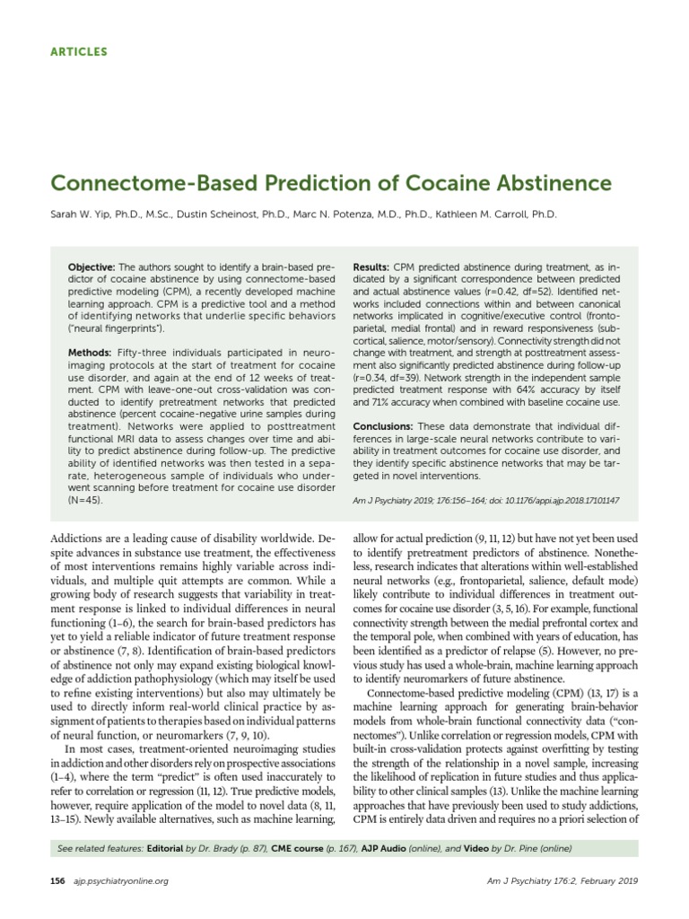 Yip Et Al. - 2019 - Connectome-Based Prediction of Cocaine Abstinence | PDF | Correlation And ...