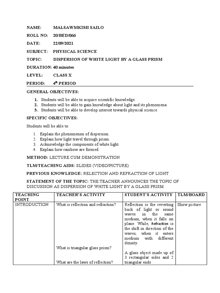 Lesson Plan Prism | PDF | Prism | Rainbow