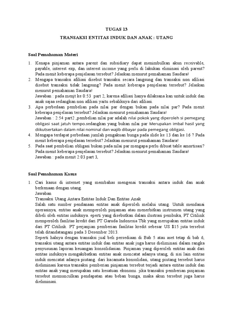Entitas Induk | PDF | Pengelolaan Keuangan & Uang