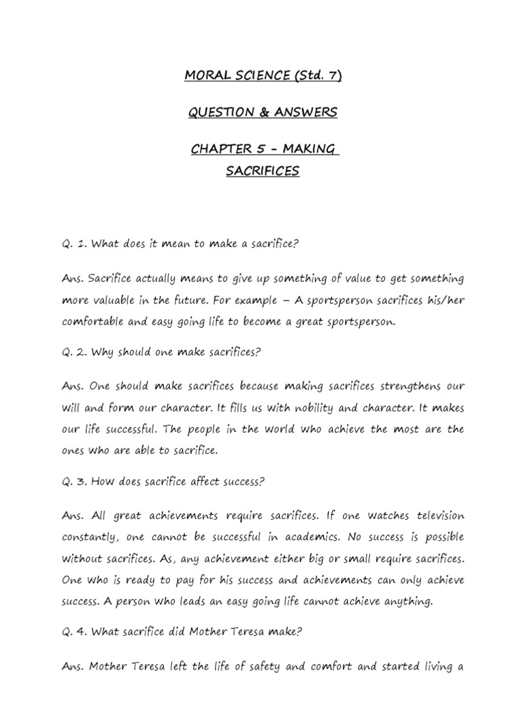 Moral Science (Std. 7) Question & Answers Chapter 5 - Making Sacrifices ...