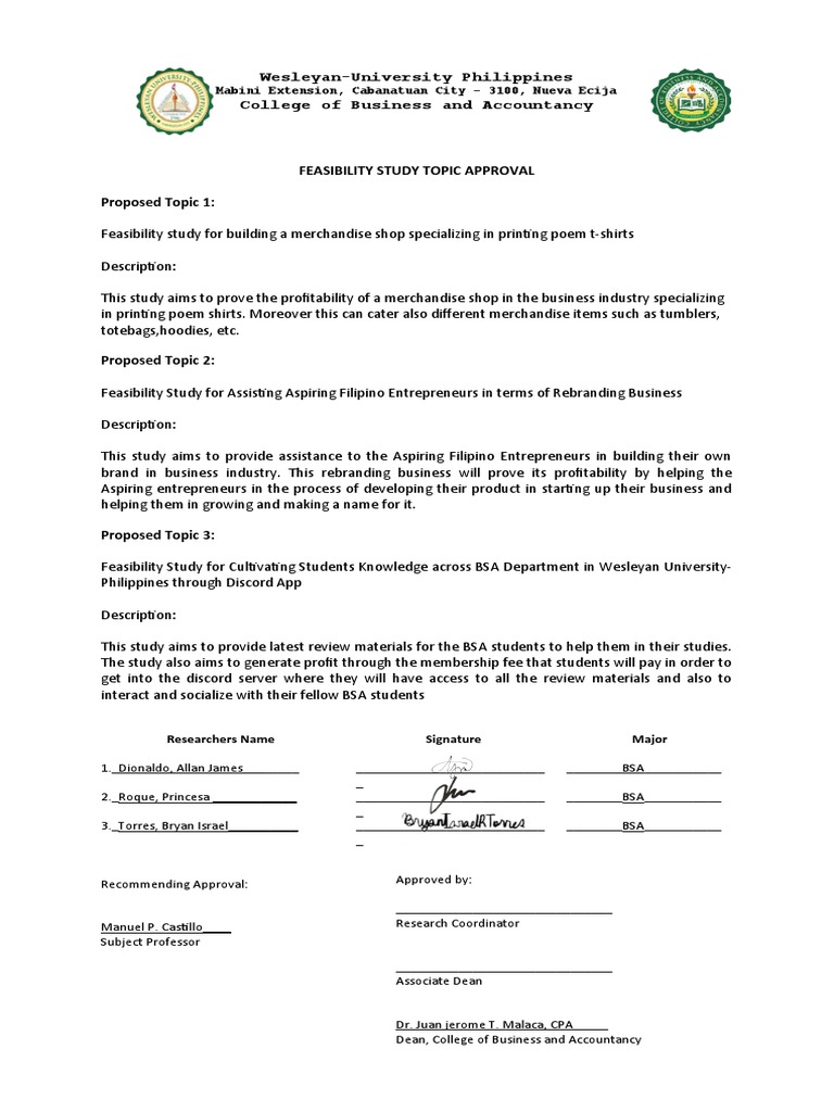 Feasibility Title Proposal Fs Research Analysis | PDF | Business
