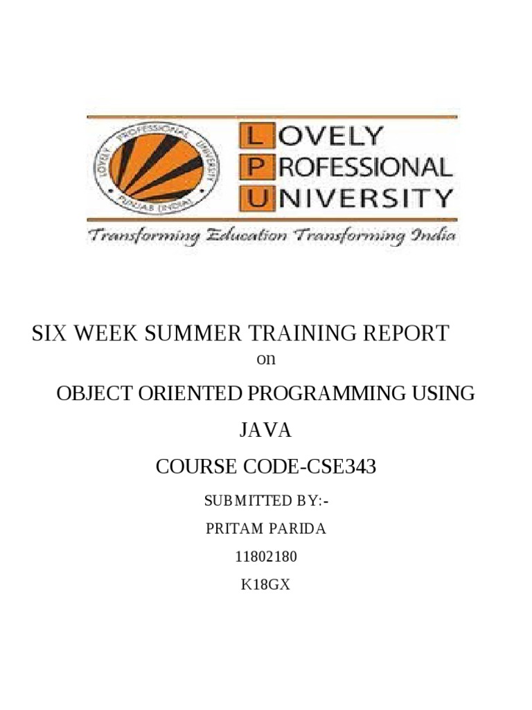 Six Week Summer Training Report: Object Oriented Programming Using Java ...