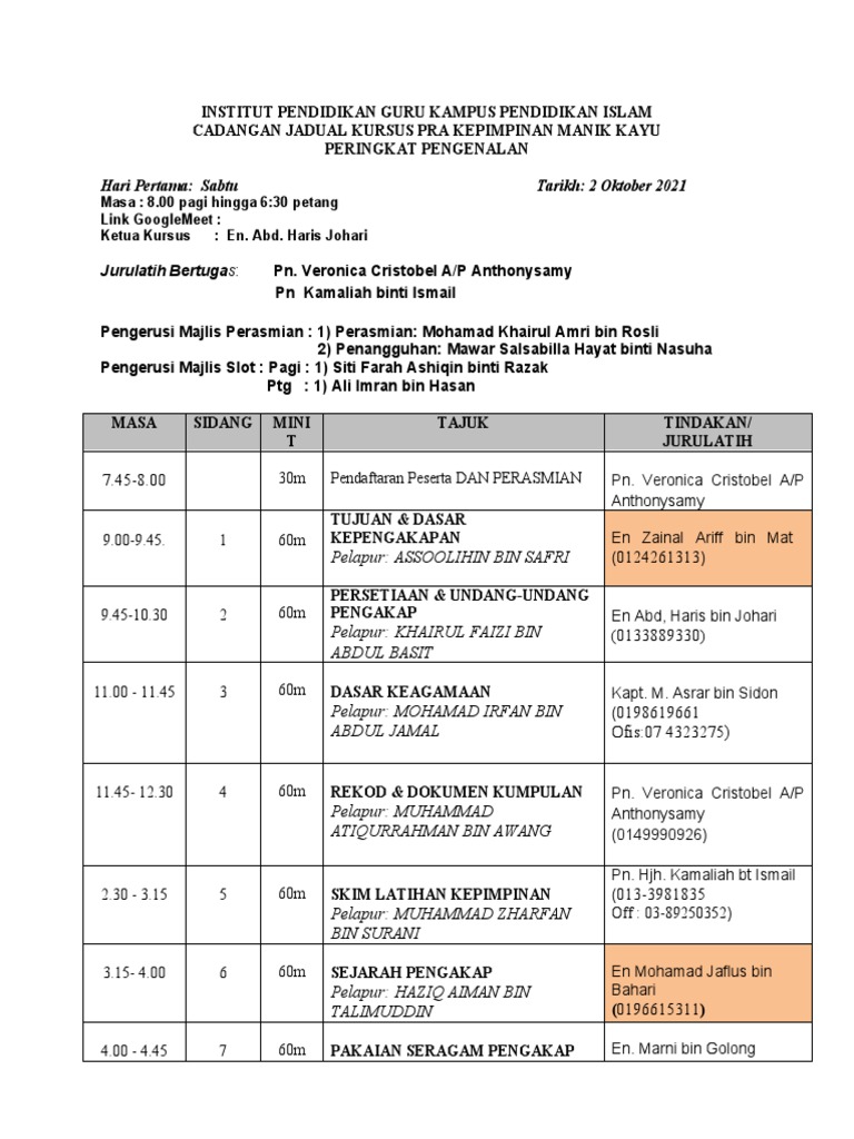 Tentatif Kursus KMK Pengenalan Ipgkpi | PDF