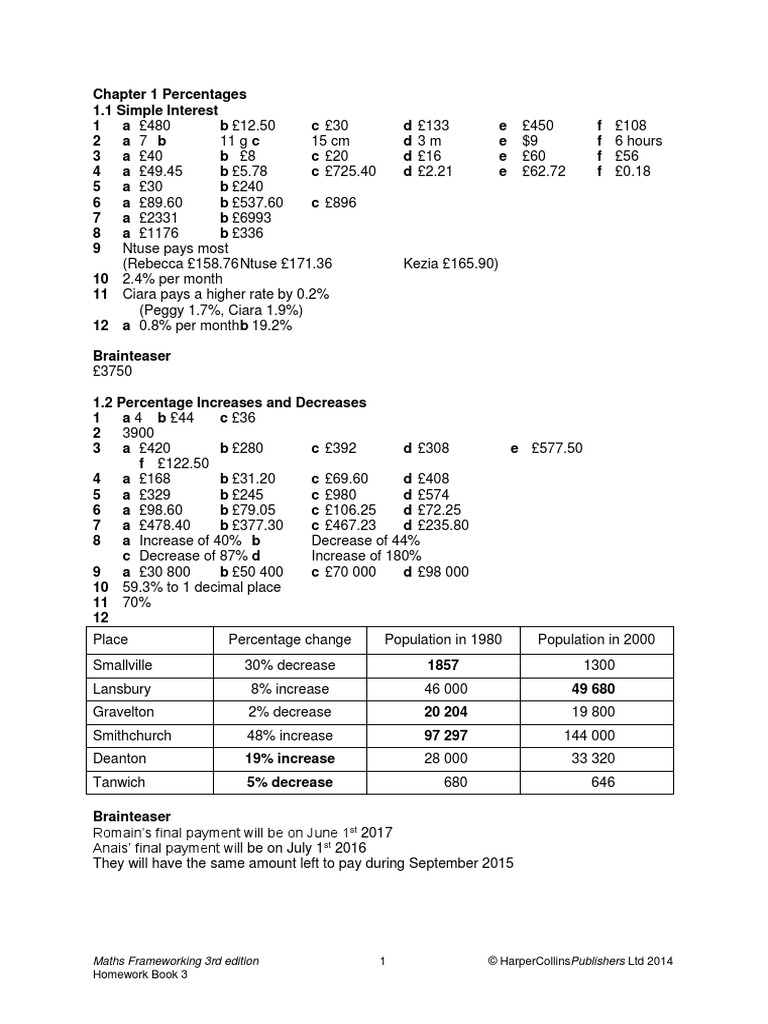 Mathematics Frameworking Homework Book 3 Answers | PDF | Significant ...