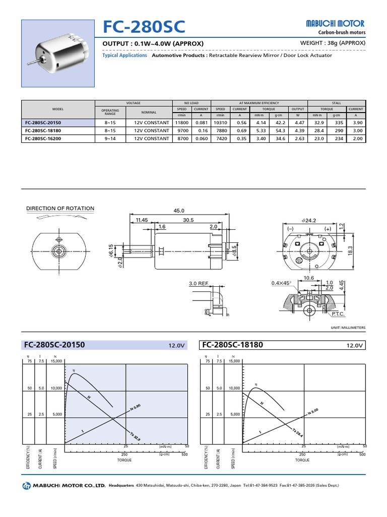 FC-280SC: Output: 0.1W 4.0W (Approx) | PDF | Torque | Vehicles