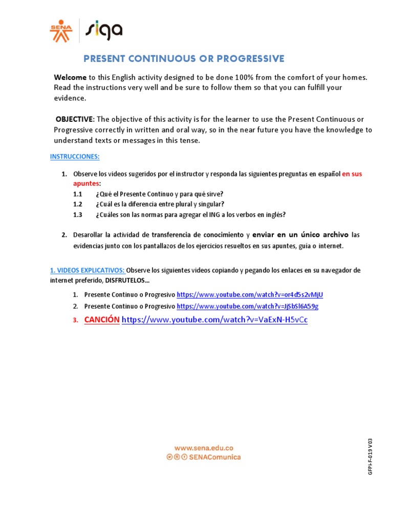 Fifth Activity Present Progressive Jhon Tamara | PDF