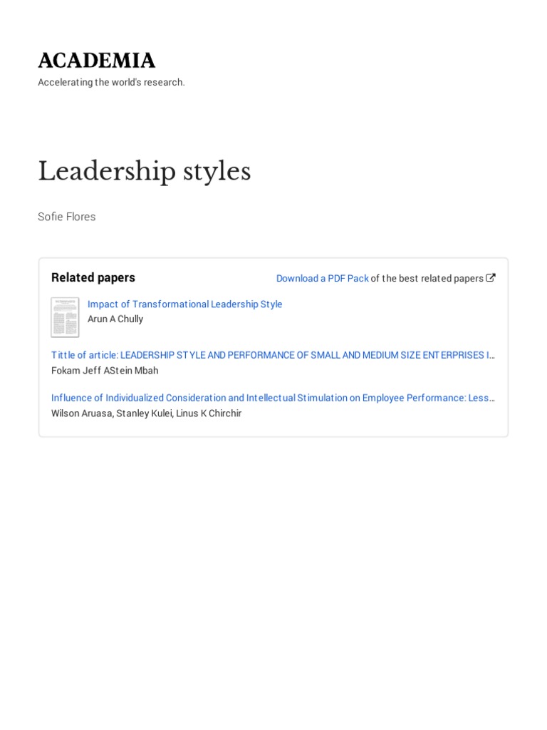 Leadership Styles: Related Papers | PDF | Leadership | Transformational ...