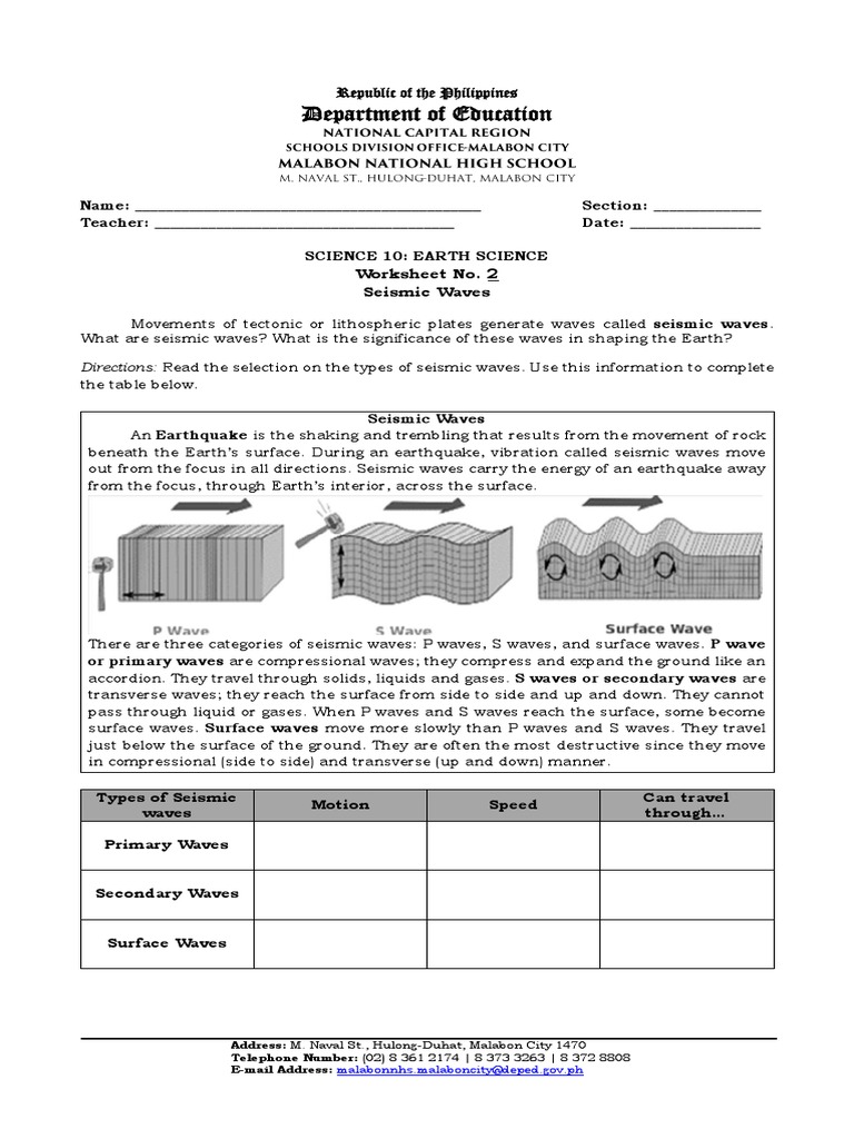 Worksheet 2 Seismic Waves | PDF