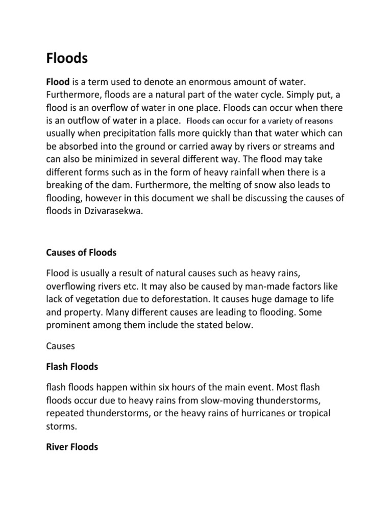 Floods: Flood Is A Term Used To Denote An Enormous Amount of Water | PDF
