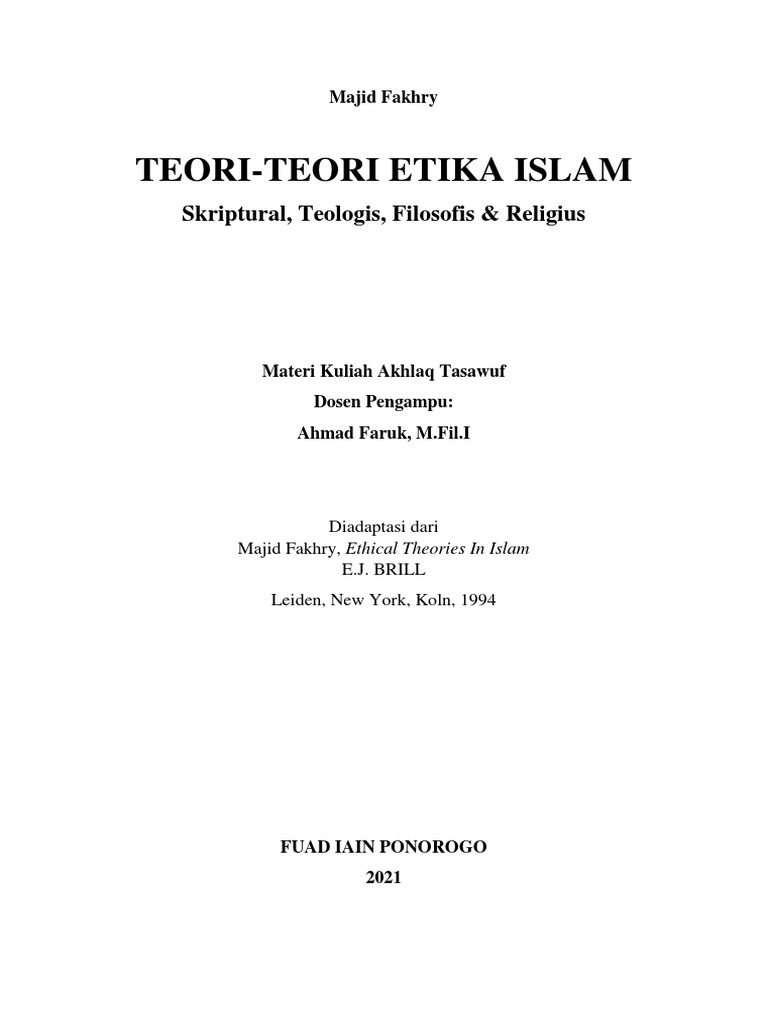 Teori Etika Islam oleh Majid Fakhry | PDF