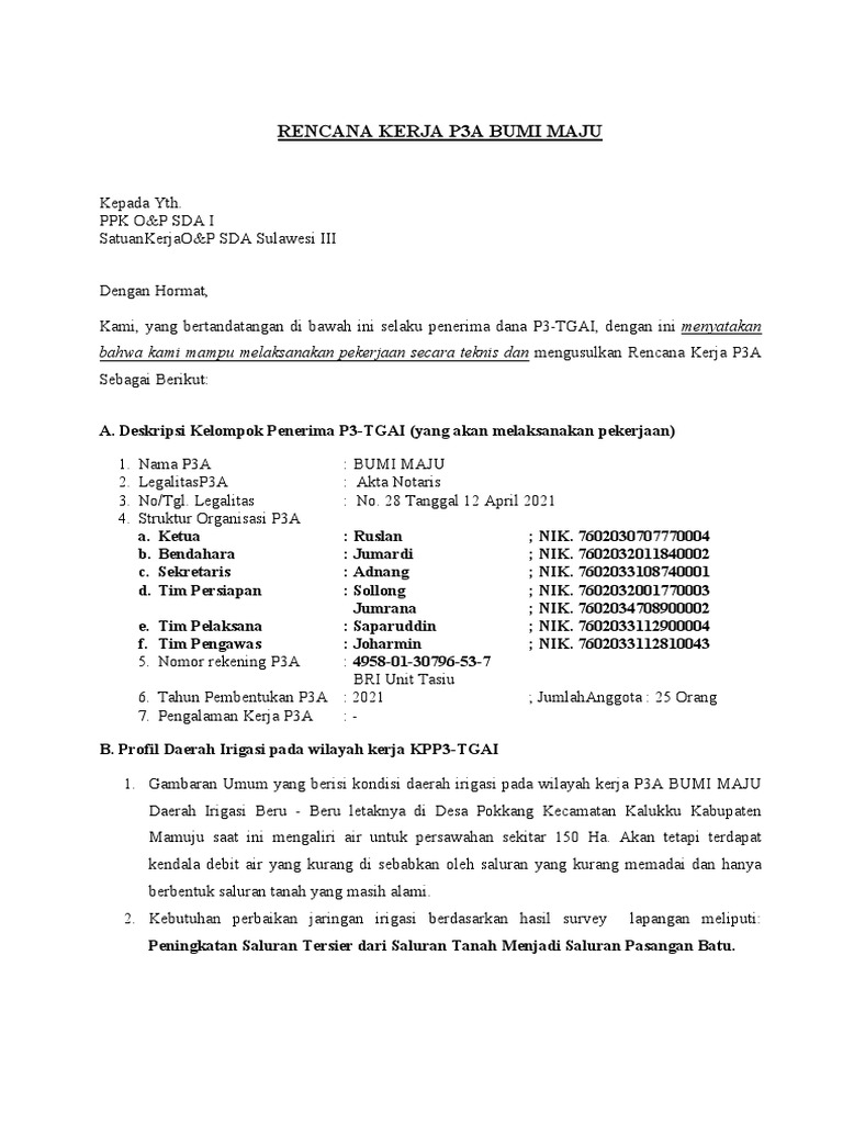 Rencana Kerja P3a | PDF