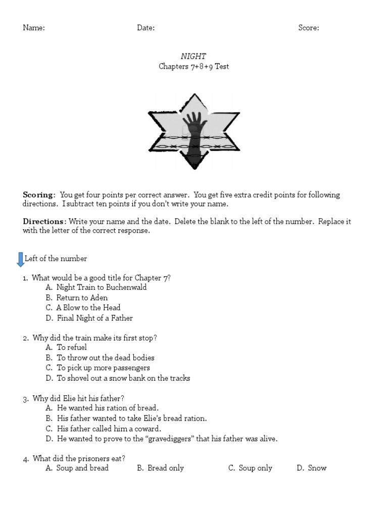 NIGHT Chapters 7+8+9 Test | PDF