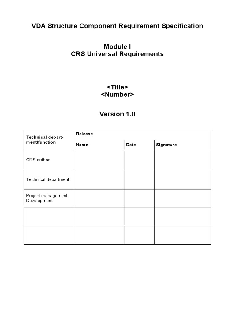 VDA Structure Component Requirement Specification Module I | PDF ...