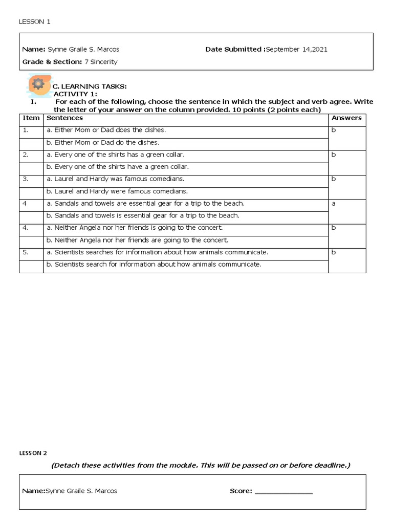 Grade 7 Module Answer Sheets | PDF | Chicken | Poetry