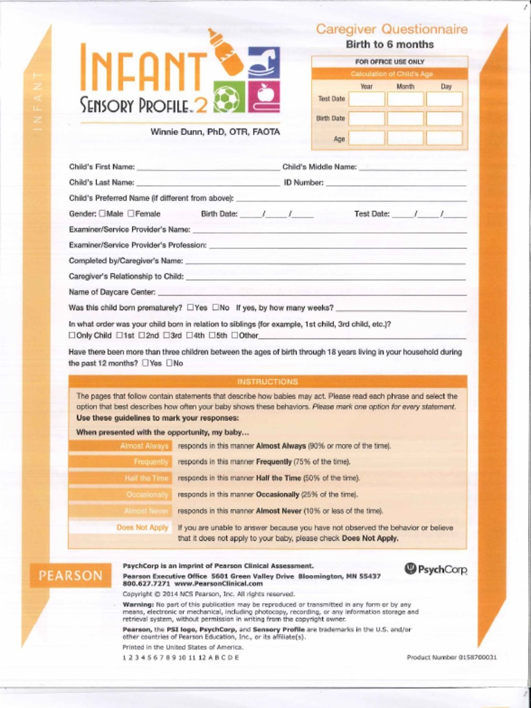 Sensory Profile 2 Birth To 6 Months | PDF