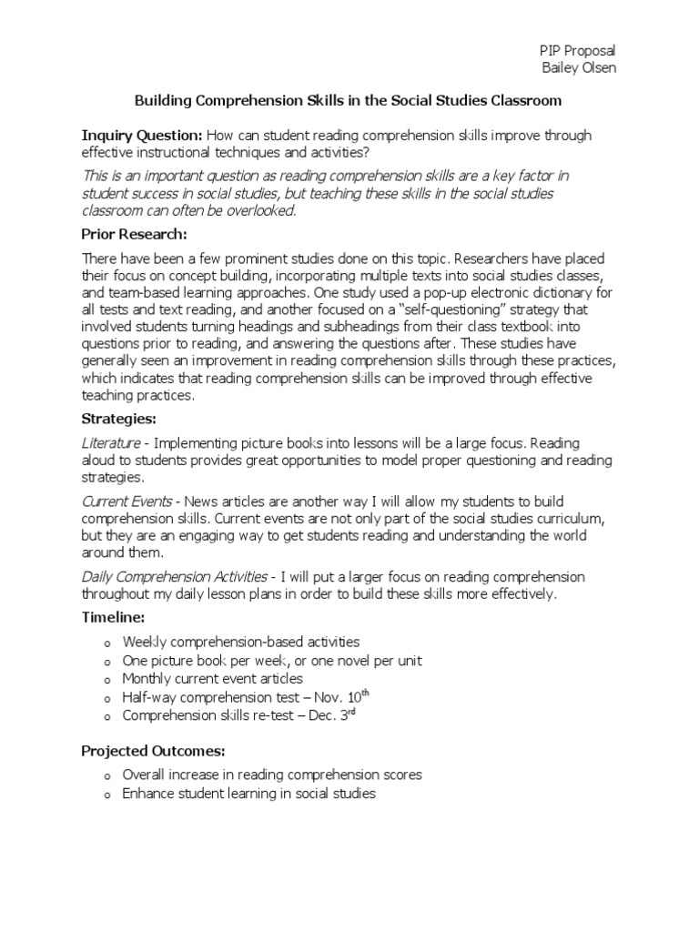 Olsen-Pip Proposal | PDF | Reading Comprehension | Behavior Modification