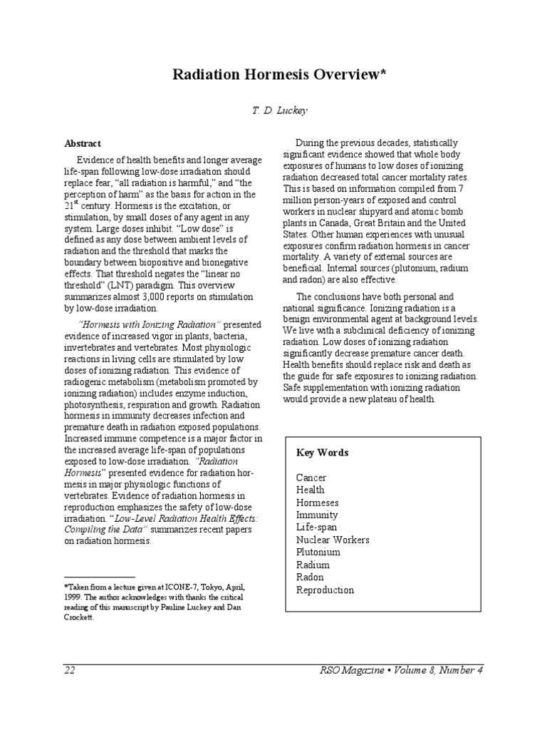 Radiation Hormesis Overview : T. D. Luckey | PDF | Ionizing Radiation ...