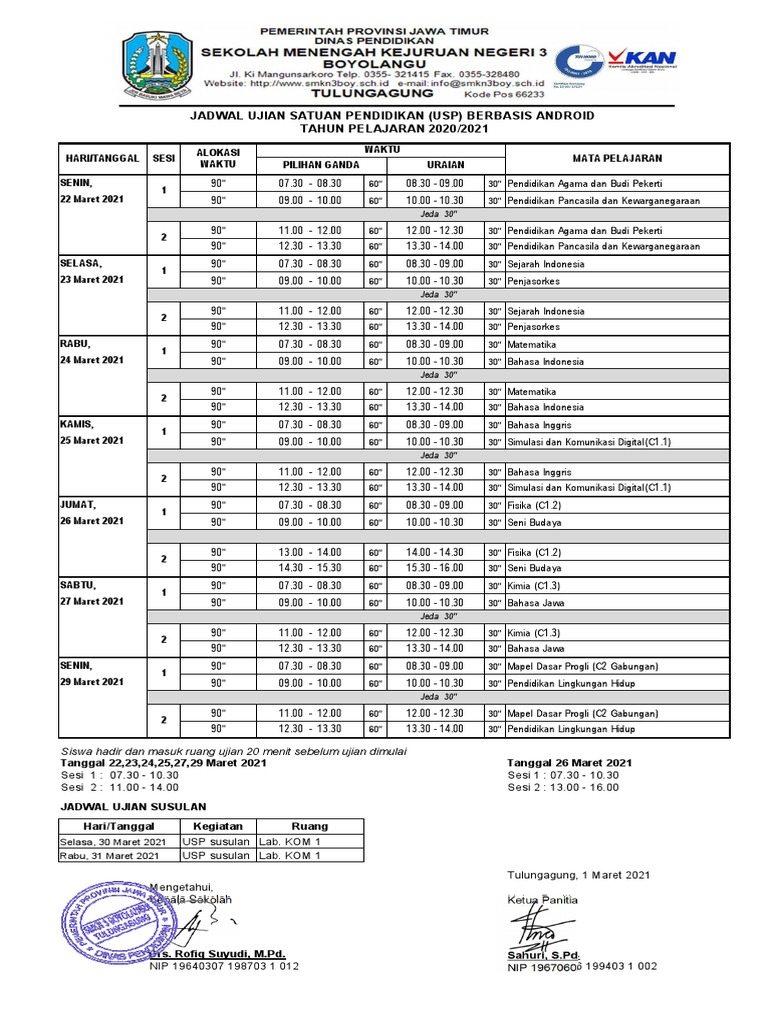 Jadwal Usp Kls Xii 2020-2021 | PDF