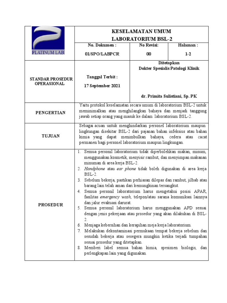 Keselamatan di Laboratorium BSL-2 | PDF