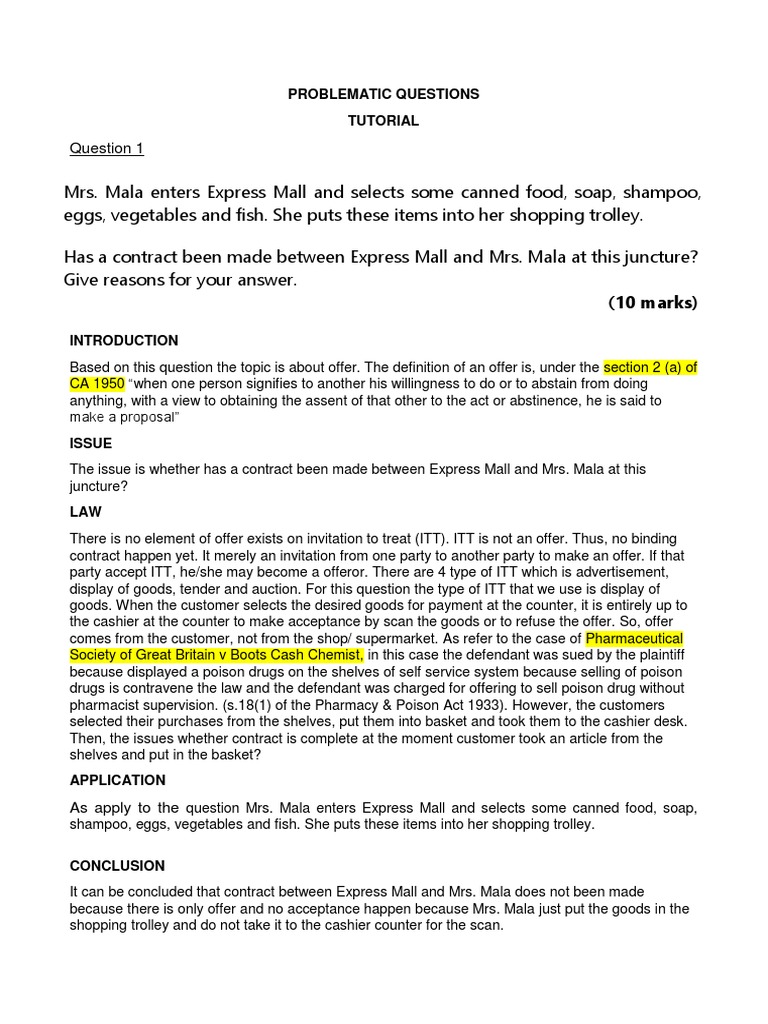 Problematic Questions Tutorial: (10 Marks) | Download Free PDF | Offer ...