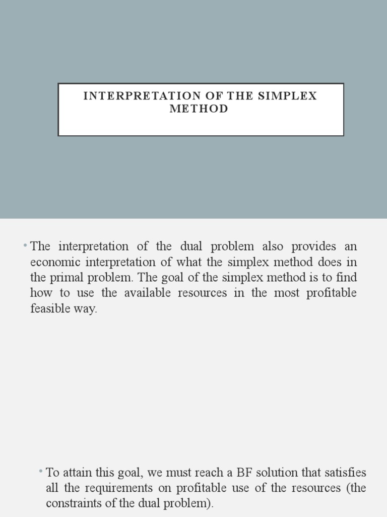 INTERPRETATION OF THE SIMPLEX METHOD | PDF | Linear Programming | Mathematical Optimization