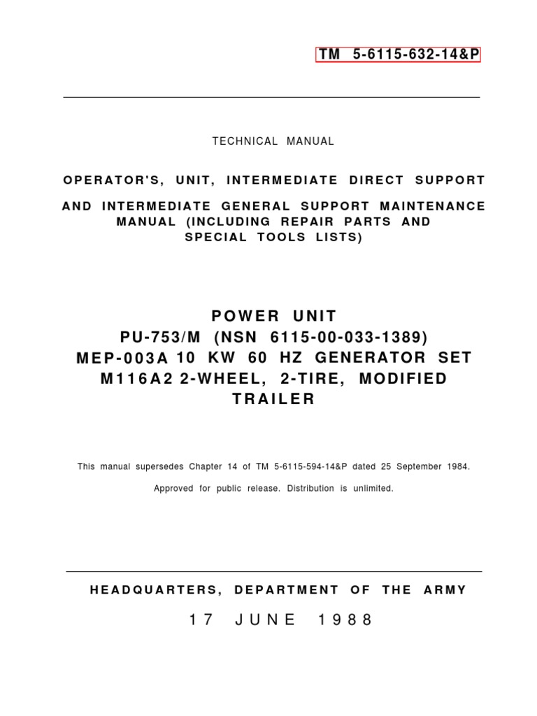 M116A2 Military Trailer Manual Number TM 5 6115 632 14 | PDF ...
