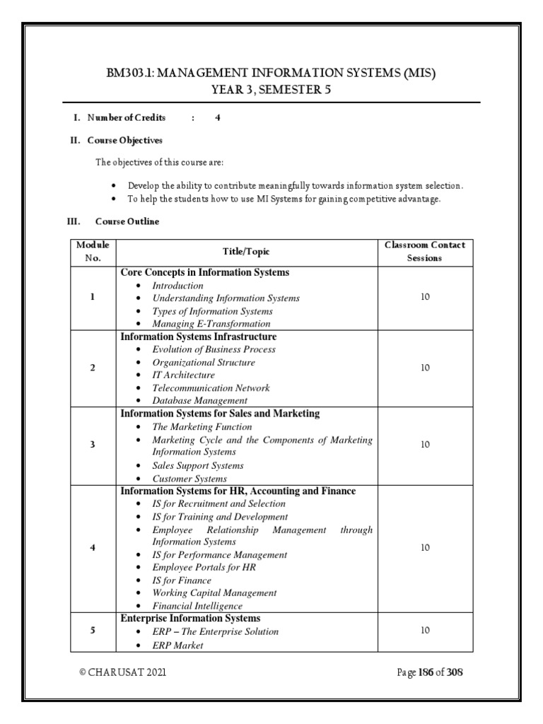 Bm303 1 Mis Syllabus Pdf Information System Enterprise Resource Planning