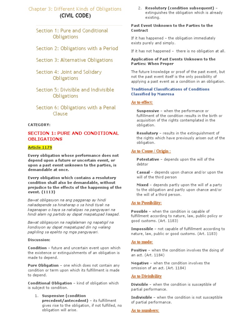 Chapter 3 - Kinds of Obli | PDF | Debt | Debtor