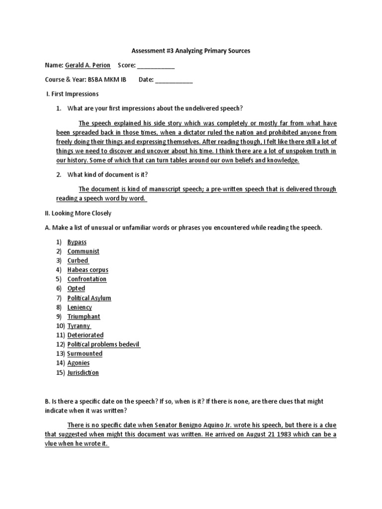 Assessment #3 Analyzing Primary Sources | PDF | Philippines