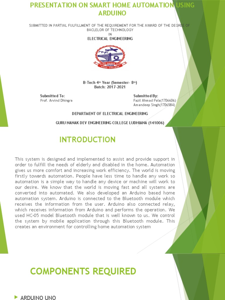 Presentation On Smart Home Automation Using Arduino | PDF | Android ...