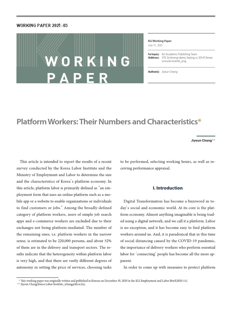 (Working Paper 2021-03) Platform Workers - Their Numbers and ...