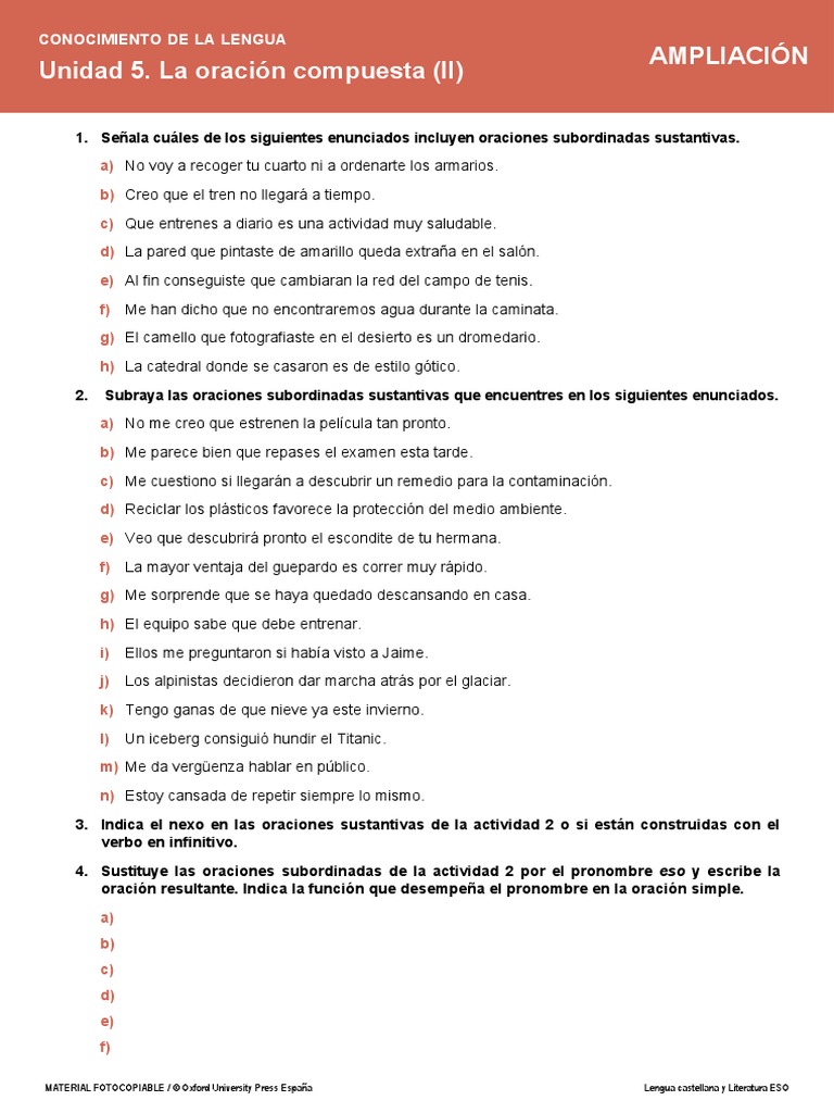U5 Amp Sol Conocimiento Lengua Oracion Compuesta | PDF | Asunto (gramática) | Oración (Lingüística)