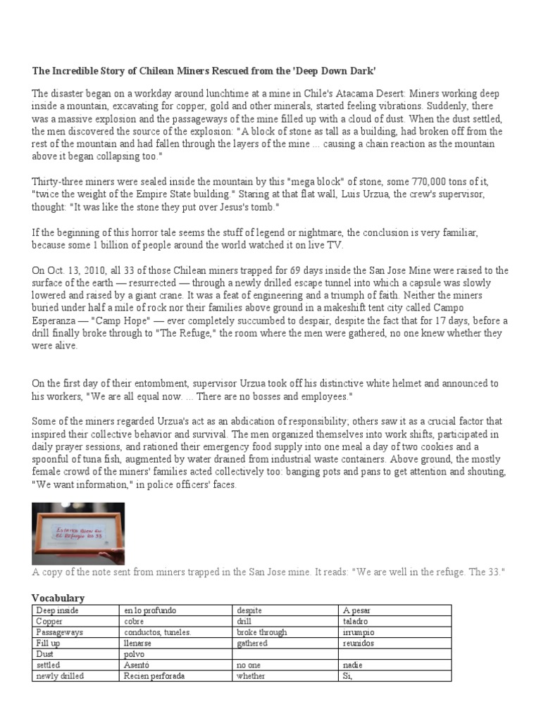 The Incredible Story of Chilean Miners Rescued From The | PDF ...