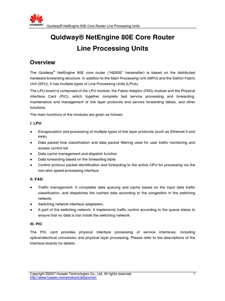 Quidway® Netengine 80E Core Router Line Processing Units | PDF ...