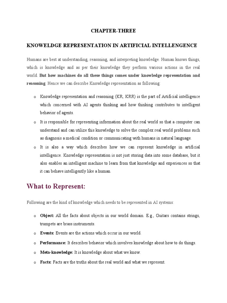 What To Represent:: Chapter-Three Knoweldge Representation in ...