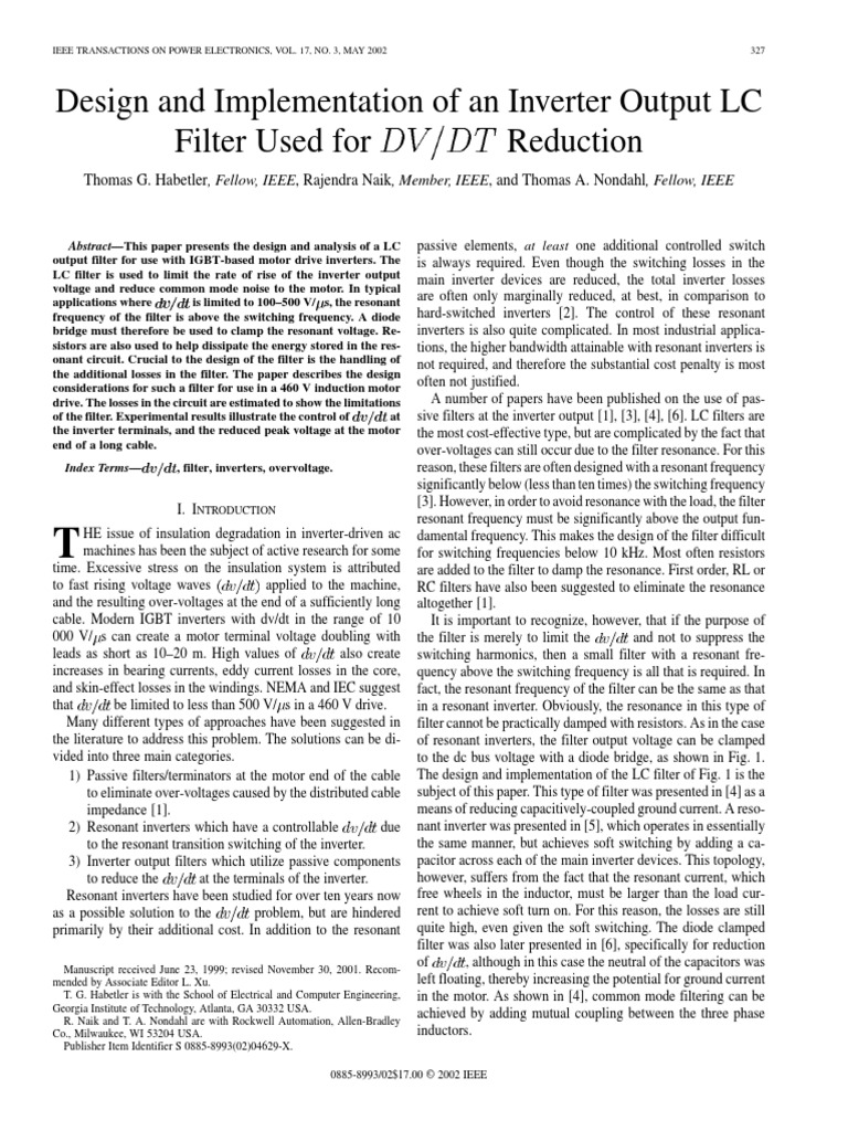Design and Implementation of An Inverter Output LC Filter Used For ...