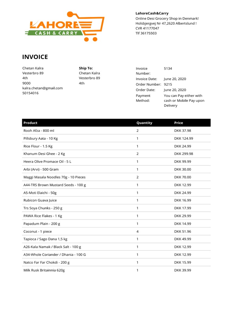 Invoice 5134 | PDF | Foods | Cuisine