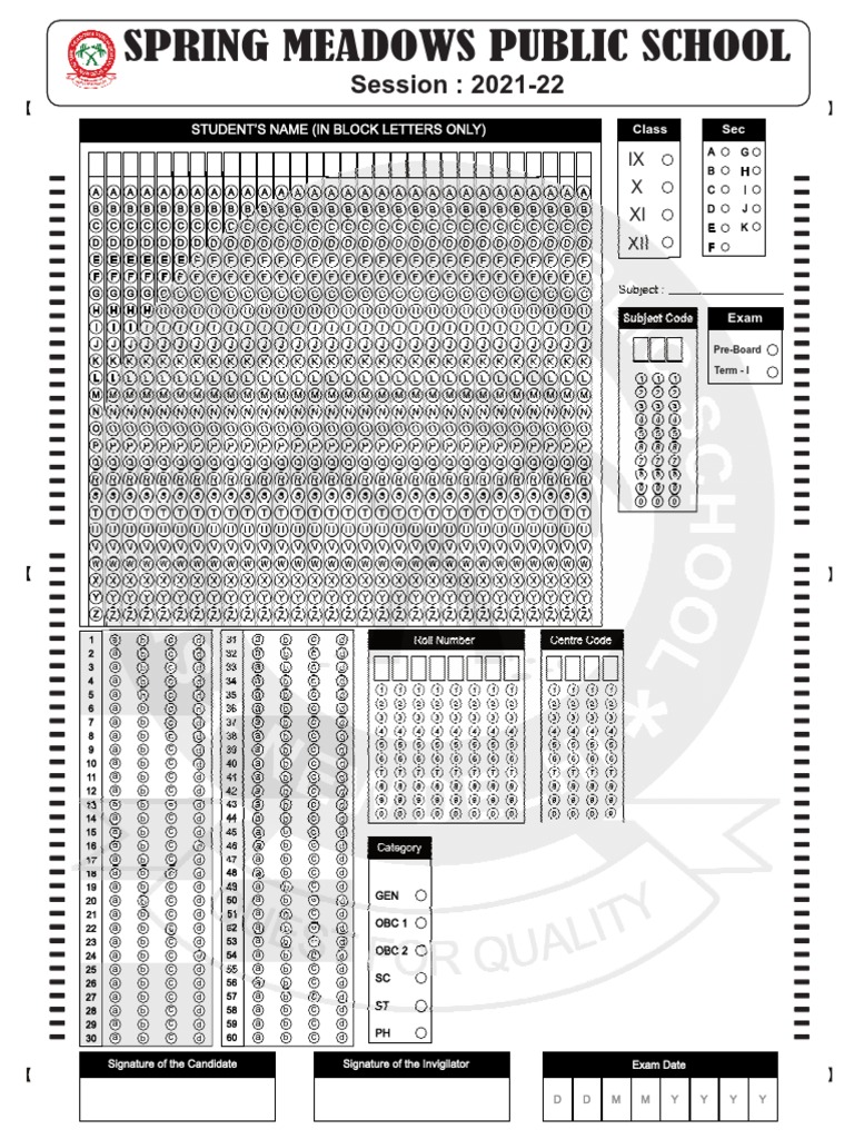 OMR Sheet Samples for Class IX-XII | PDF