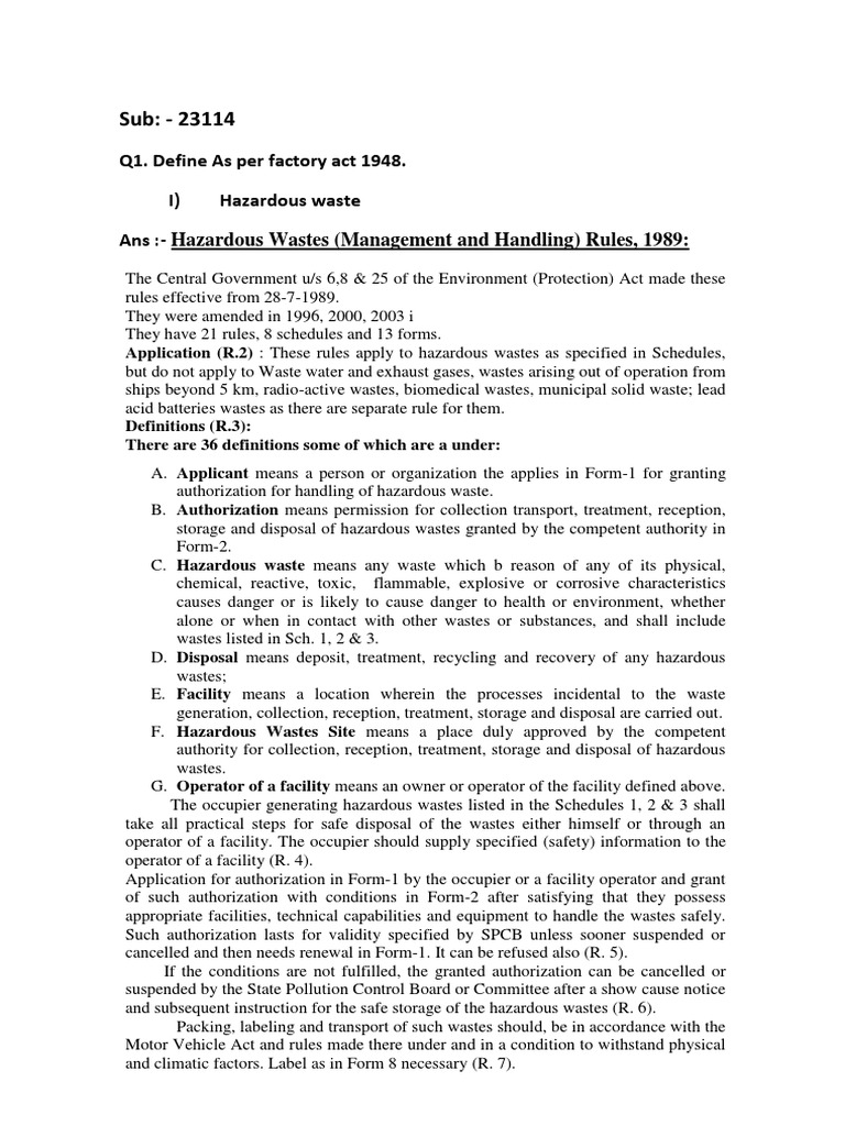 Ans Sheet SHEL 23114 | PDF | Hazardous Waste | Waste