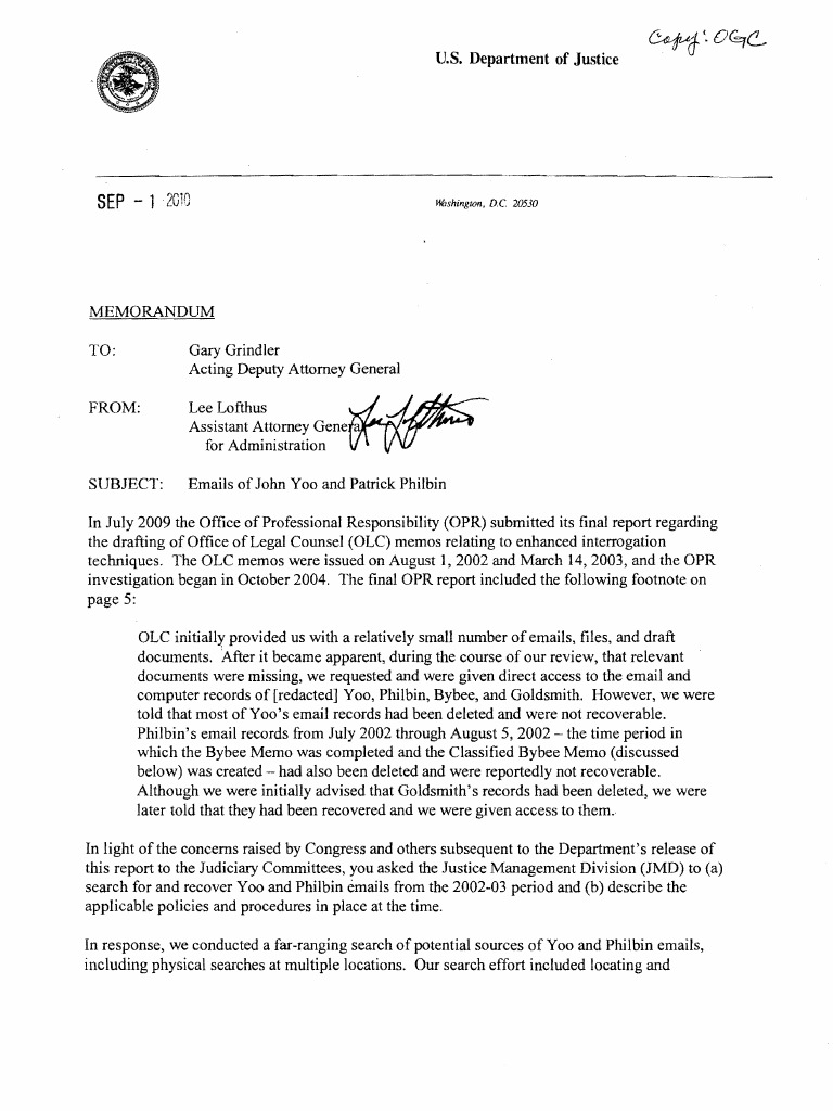 CREW: DOJ-Justice Management Division: Regarding John Yoo Emails: 2/4 ...