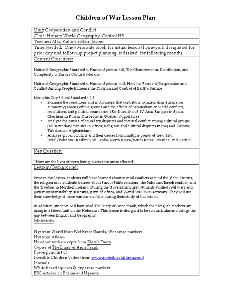 Children of War Lesson Plan | PDF | Nationalism