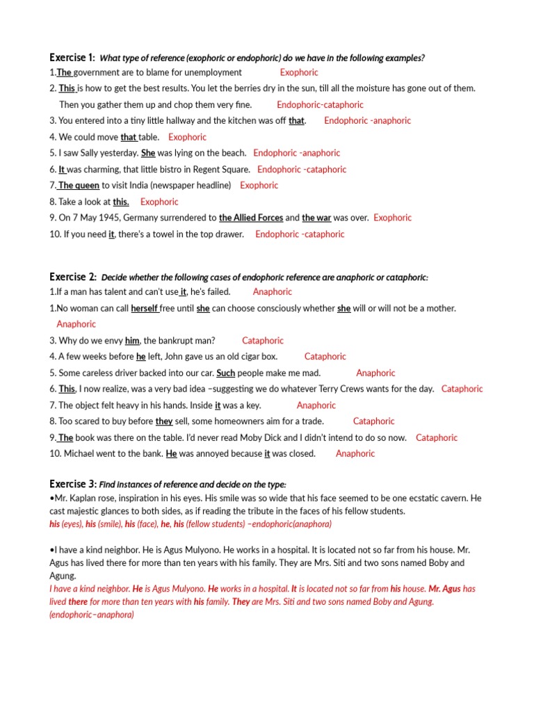 Anaphoric and Cataphoric References - Key | PDF
